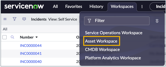 Exercise: Explore the Asset Workspace | ServiceNow Developers