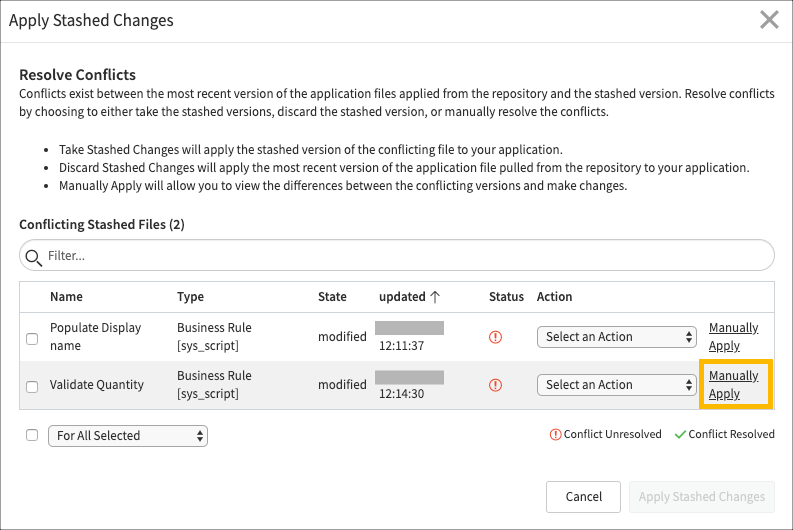 Exercise: Resolve Conflicts | ServiceNow Developers