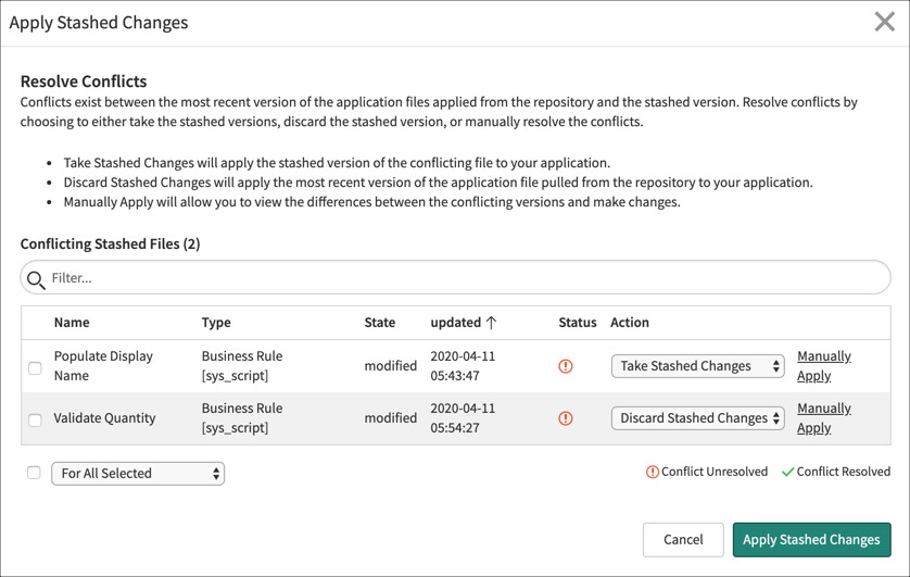 Exercise: Resolve Conflicts | ServiceNow Developers