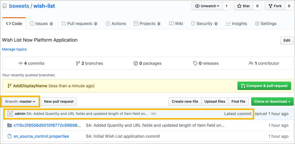 Exercise: Create a Branch | ServiceNow Developers