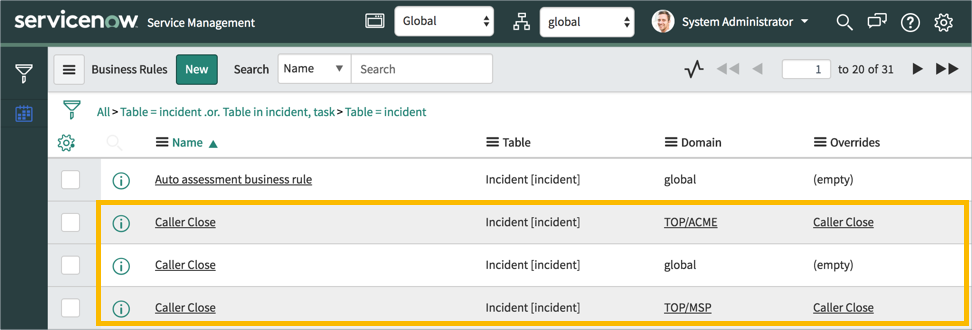 Viewing and Removing Domain Overrides | ServiceNow Developers