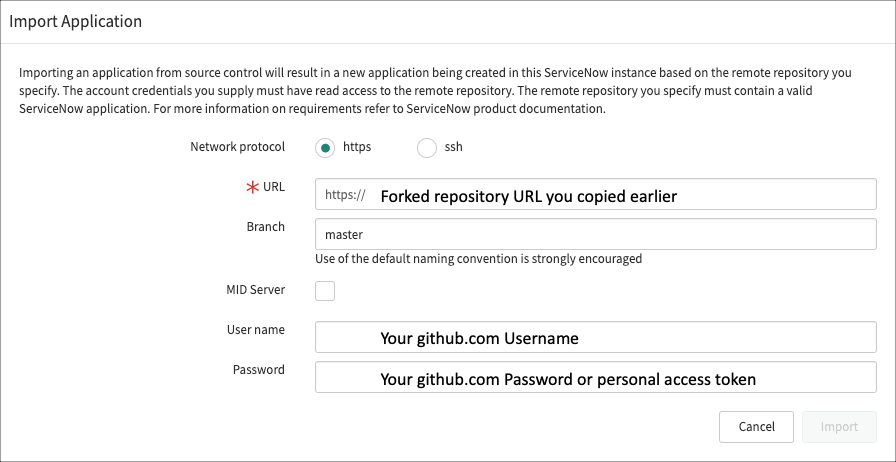 Exercise: Fork Repository and Import Application for the Developing for Flow Designer Module ...
