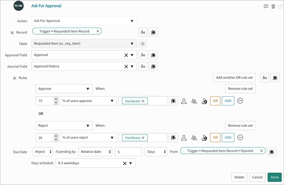 Configuring the Ask for Approval Action | ServiceNow Developers