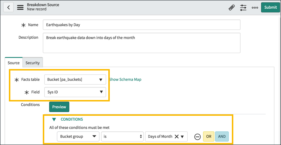 Bucket Group Breakdown Source (Optional) | ServiceNow Developers