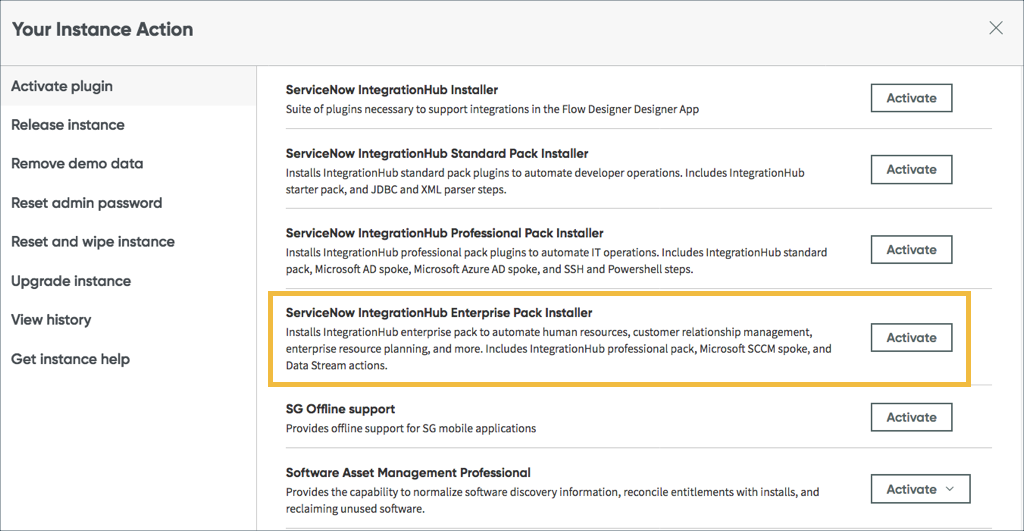 Exercise: Activate IntegrationHub Plugin | ServiceNow Developers