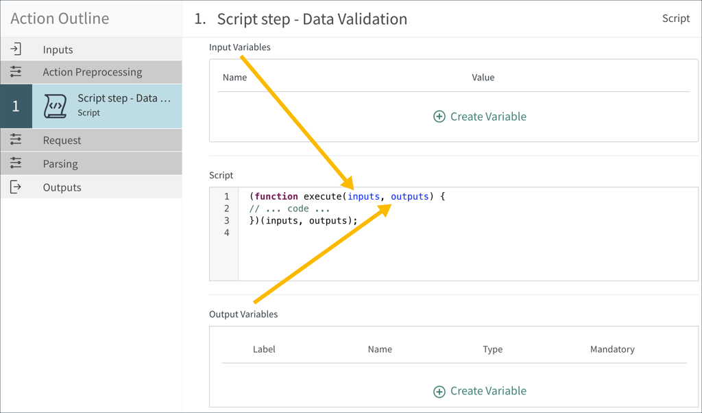 Action Preprocessing: Script Step | ServiceNow Developers