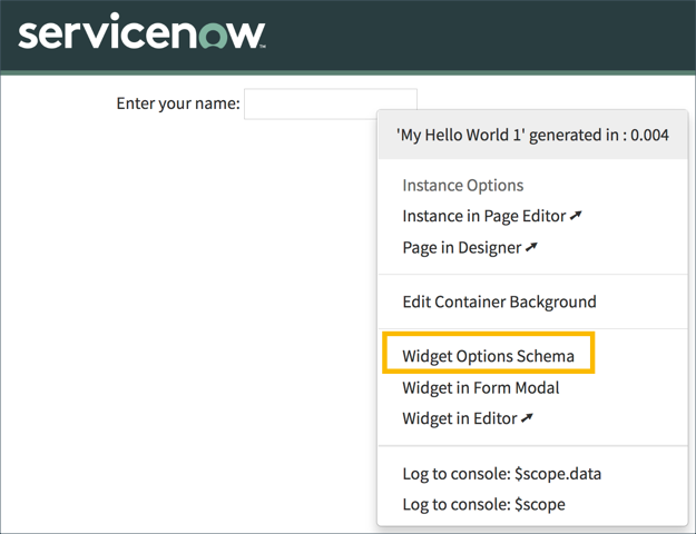 Widget Option Schema | ServiceNow Developers