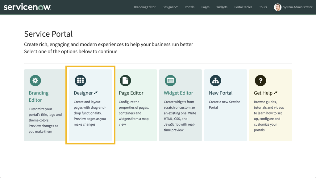 Exercise: Create a Page | ServiceNow Developers