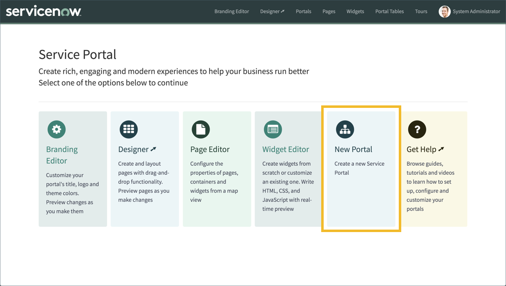 Exercise: Create a Portal | ServiceNow Developers