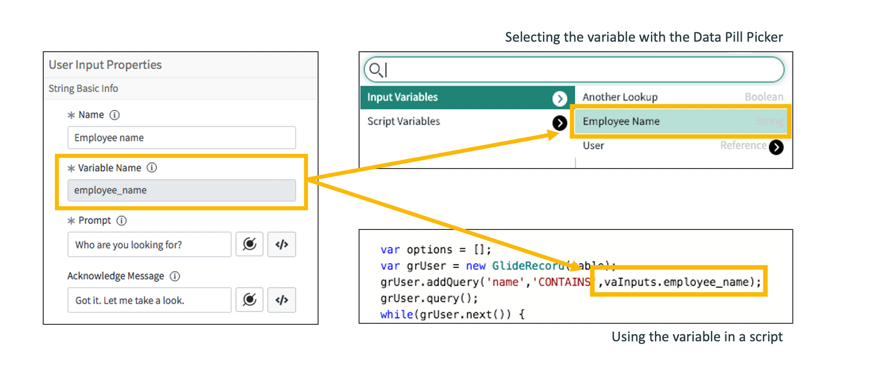 Using Input Variables | ServiceNow Developers